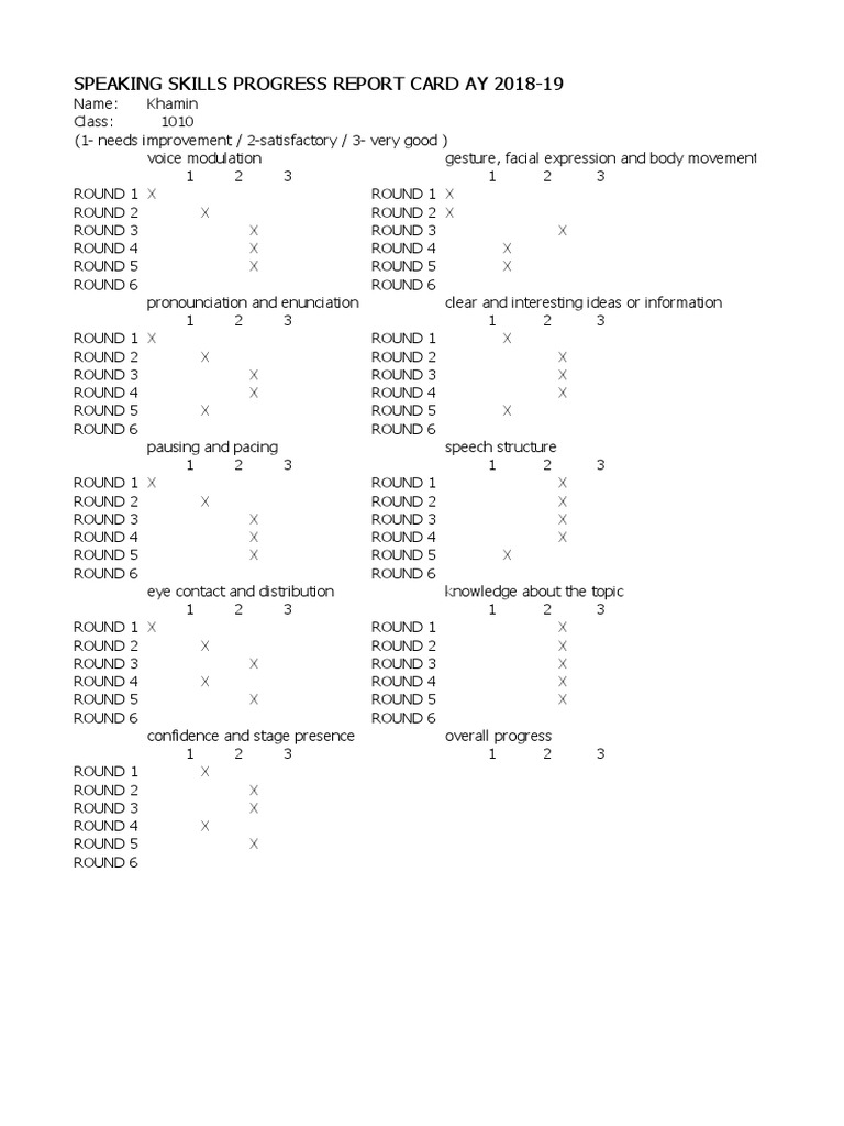 Progress Report Sheet Ay 2018-2019 - Speaking Skills | PDF ...