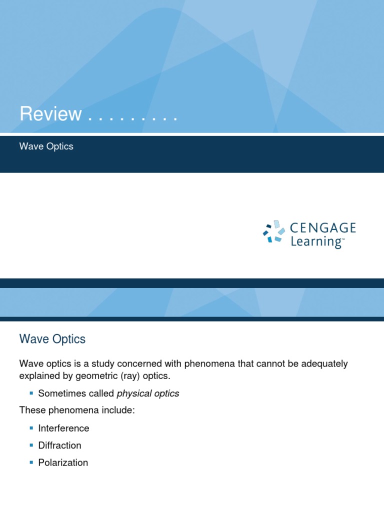 Review Wave Optics | PDF | Wavelength | Diffraction