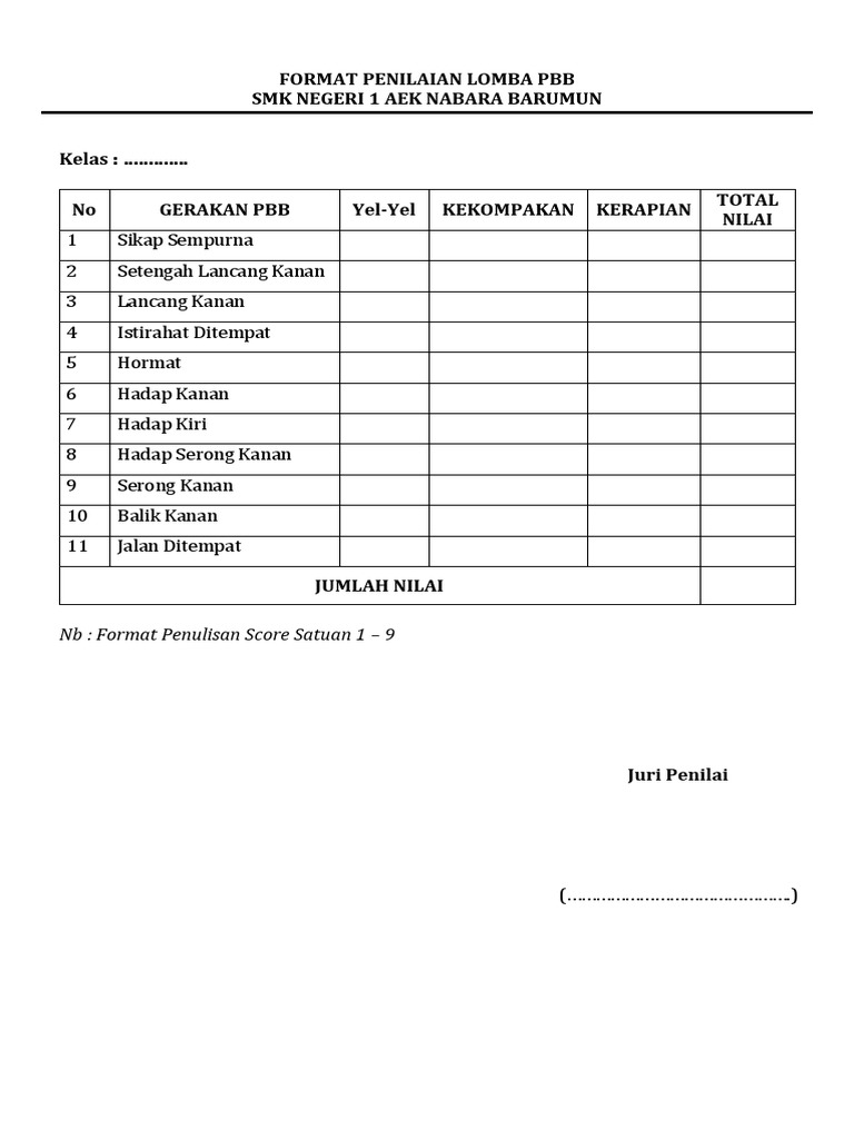 Format Penilaian Lomba PBB | PDF