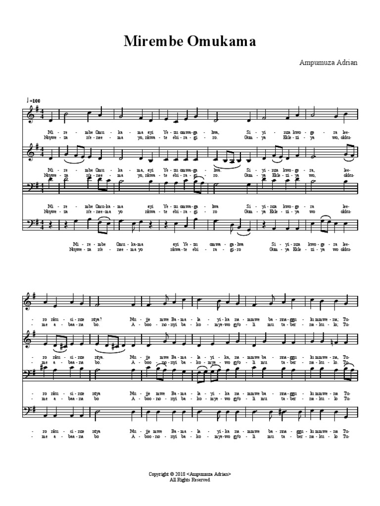 Mirembe Omukama Transposed To G | PDF