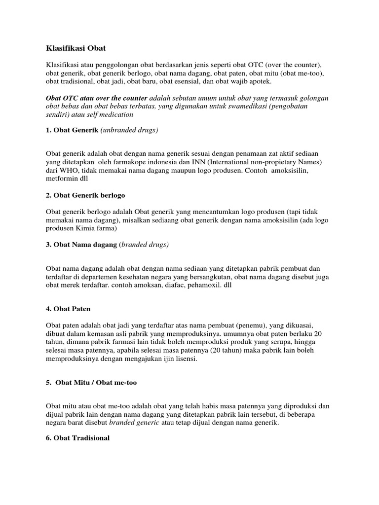 Klasifikasi Obat | PDF