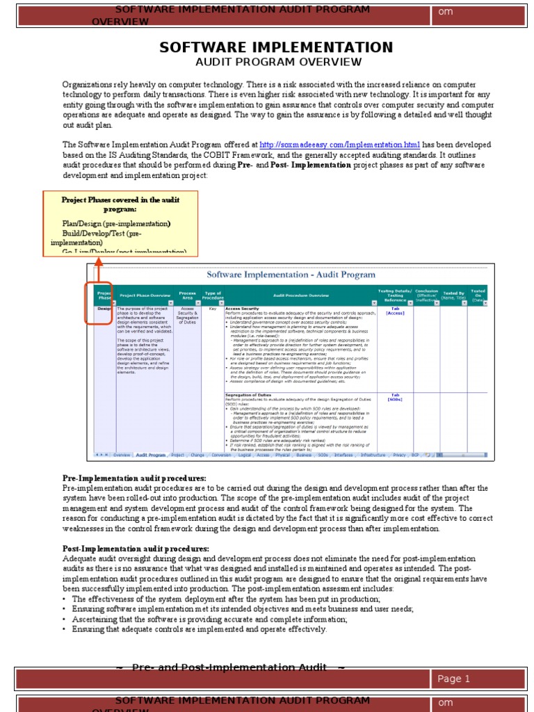 Software Implementation Audit Program Overview | PDF | Audit | Computer Security