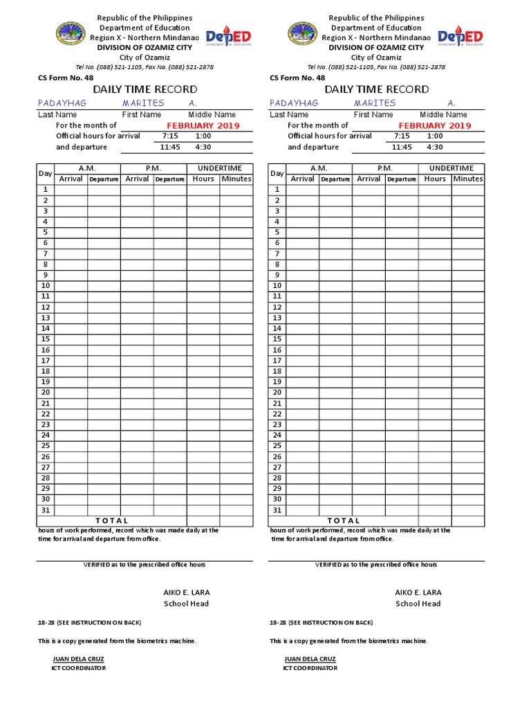 Daily Time Record Daily Time Record: Padayhag Marites A. Padayhag ...