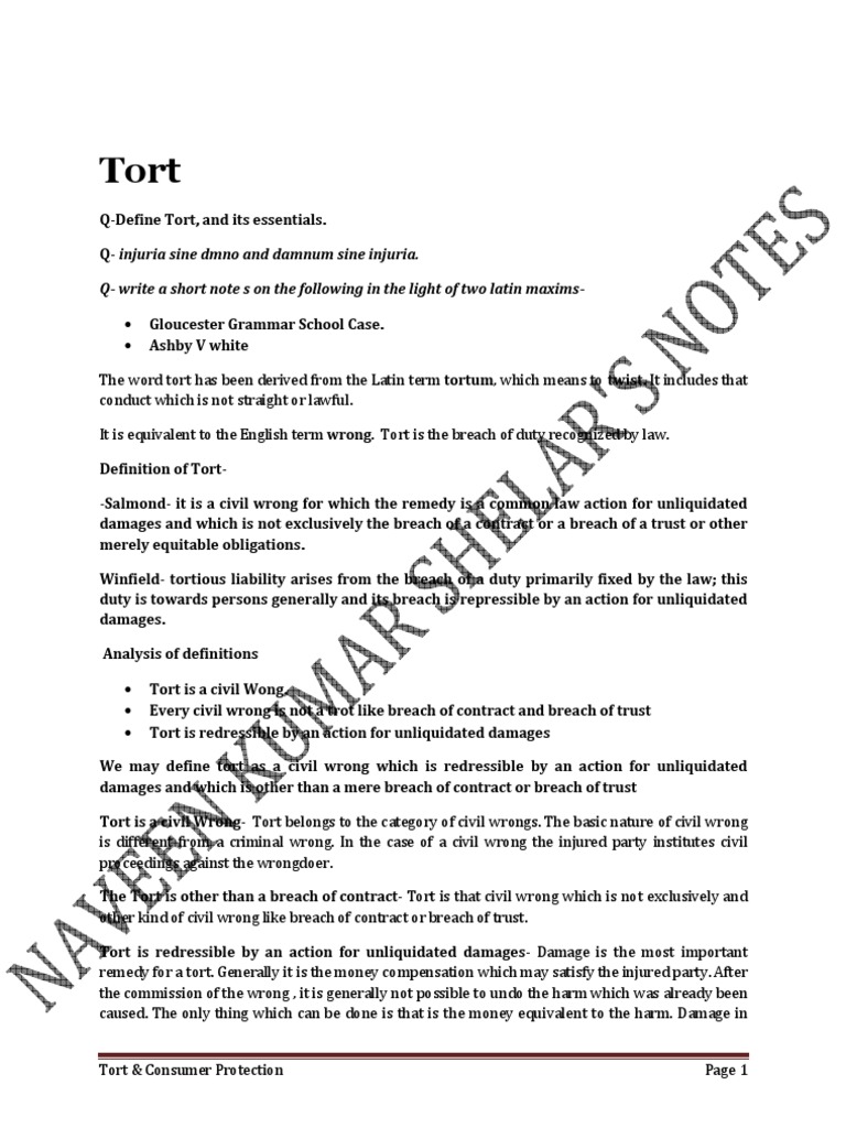 Tort Law: Key Concepts and Cases | PDF | Tort | Defamation