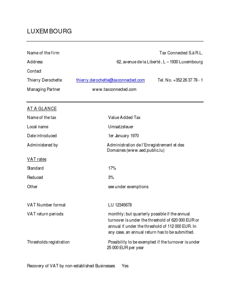 Luxembourg VAT Guidebook | PDF | Value Added Tax | Invoice