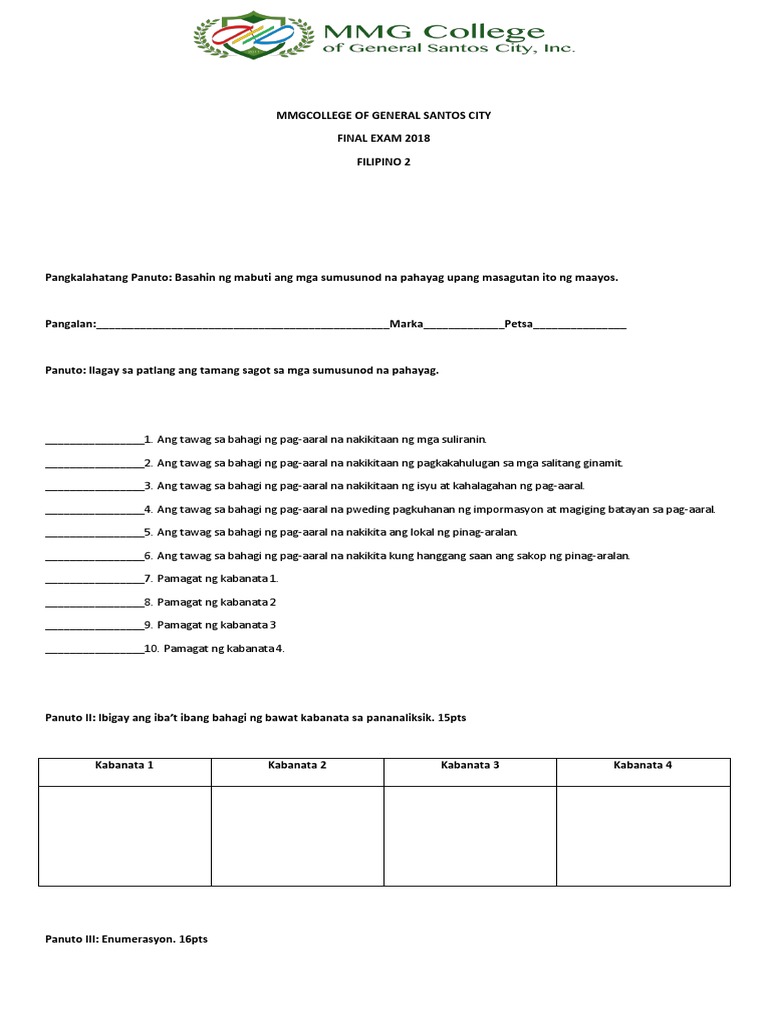 Exam Fil 2 Final | PDF