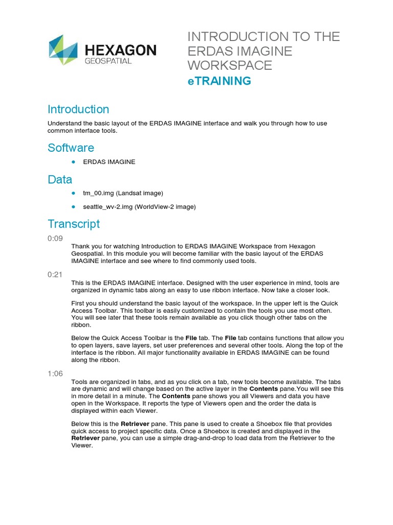 ERDAS IMAGINE Workspace Guide | PDF | Icon (Computing) | Tab (Gui)