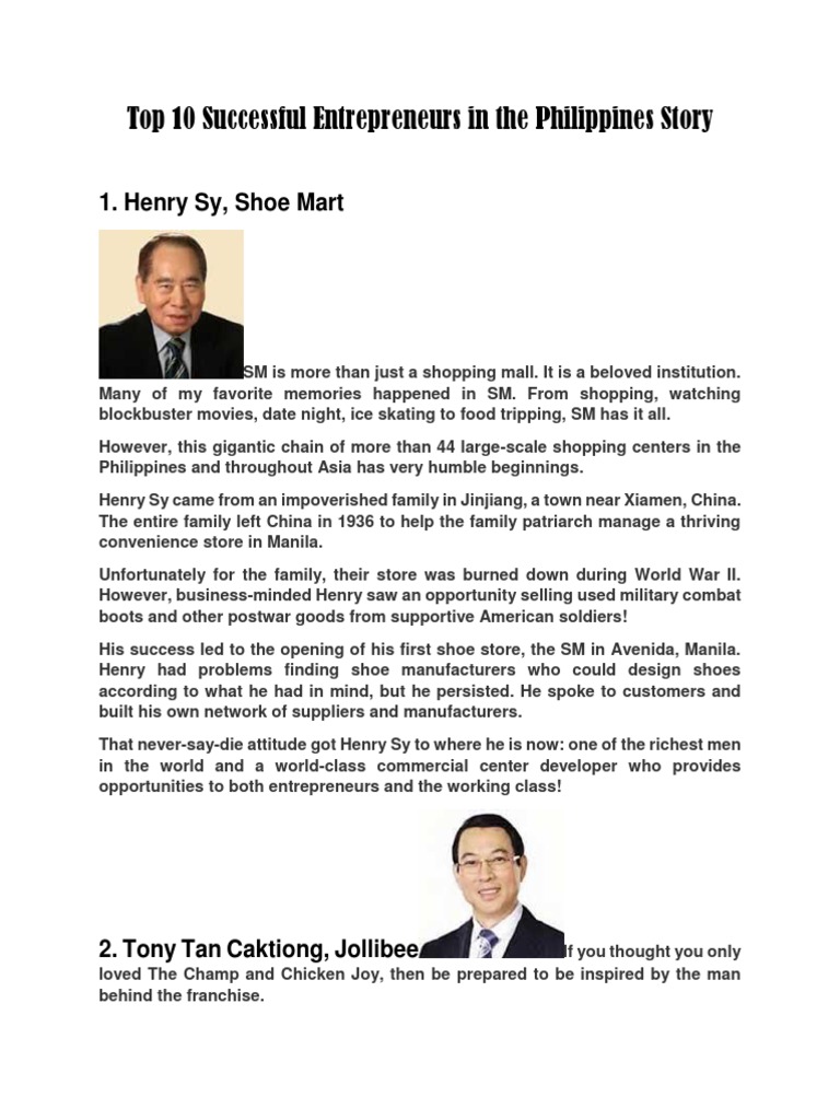 Top 10 Filipino Entrepreneurs' Success Stories | PDF | Business | Foods