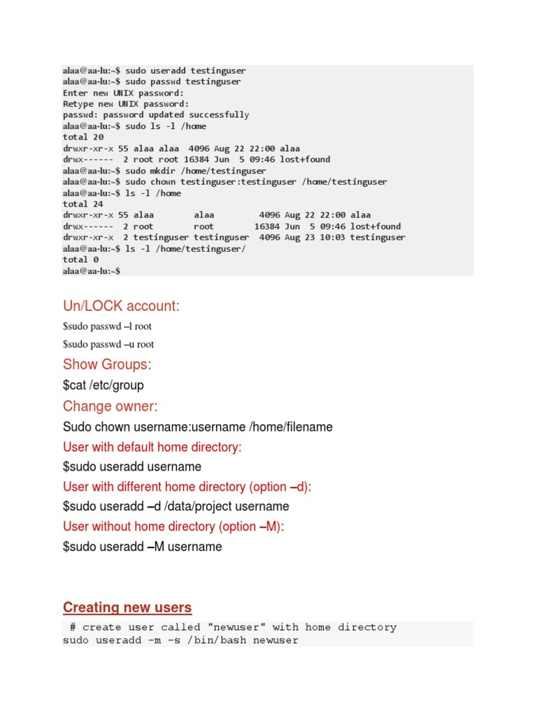 Un/LOCK Account:: $cat /etc/group | PDF | Superuser | Sudo