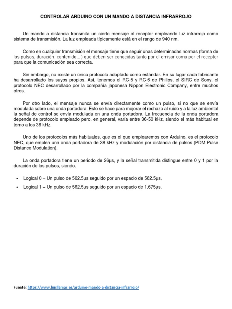 Controlar Arduino Con Un Mando A Distancia Infrarrojo | PDF | Control remoto | Poco