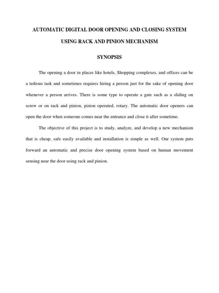 Automatic Digital Door Opening and Closing System Using Rack and Pinion ...