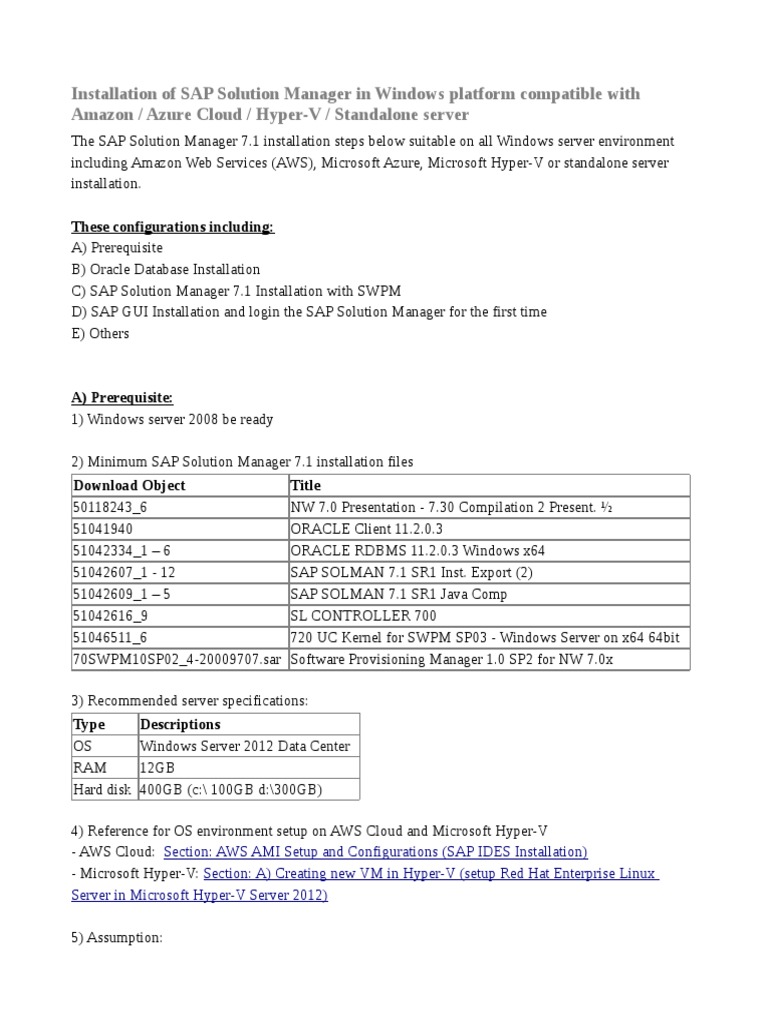 SAP SolMan Inst | PDF | Hyper V | Oracle Corporation