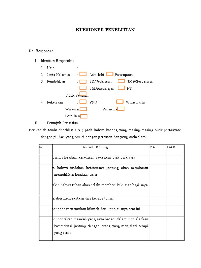 Kuesioner Mekanisme Koping | PDF