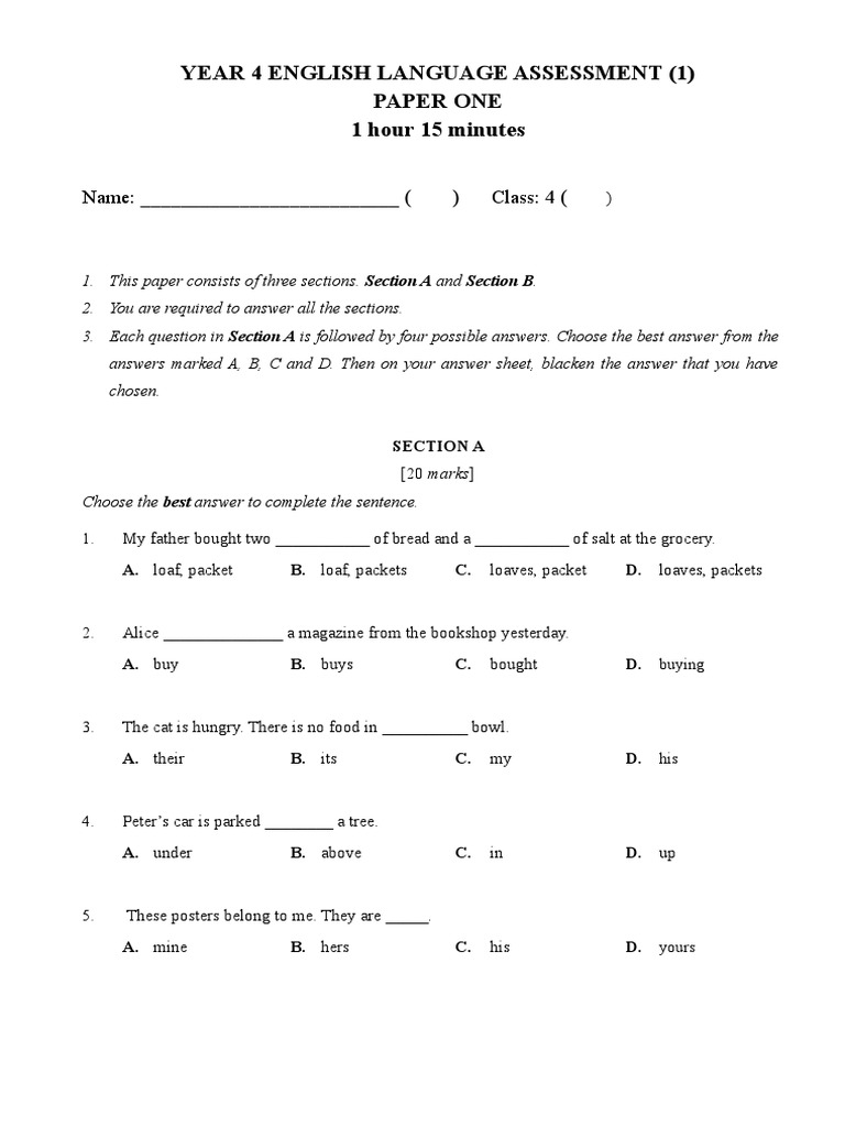 Year 4 Paper 1 | PDF | Lunch | Toothbrush