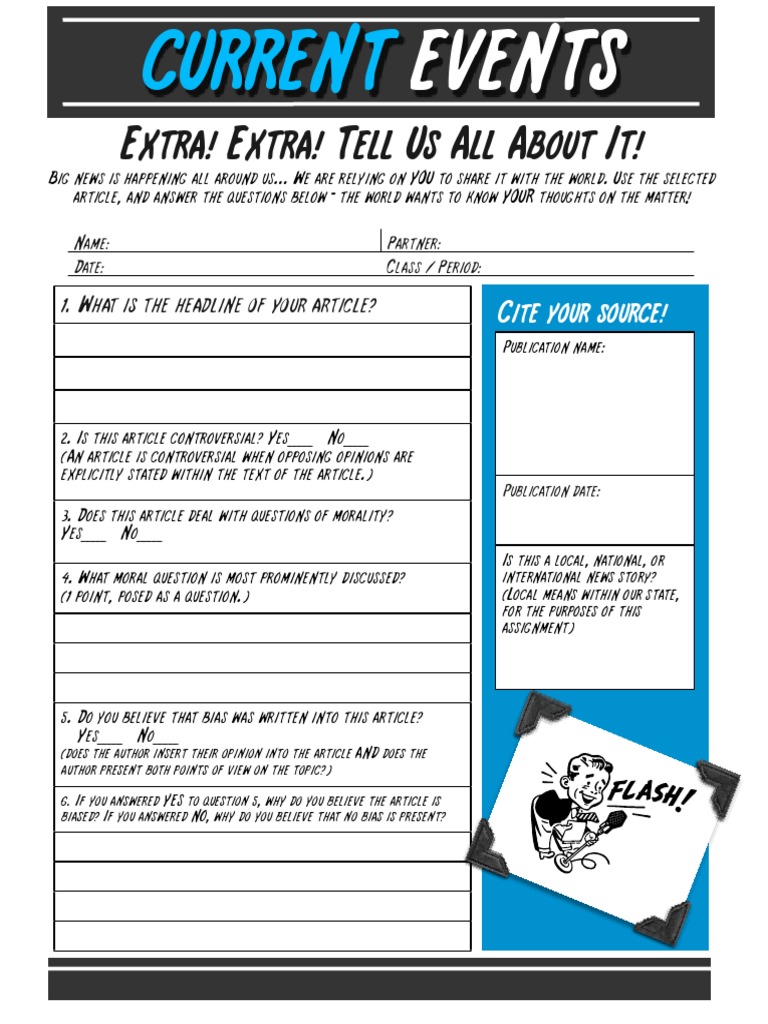 Current Events Analysis Worksheet | PDF | Question | News