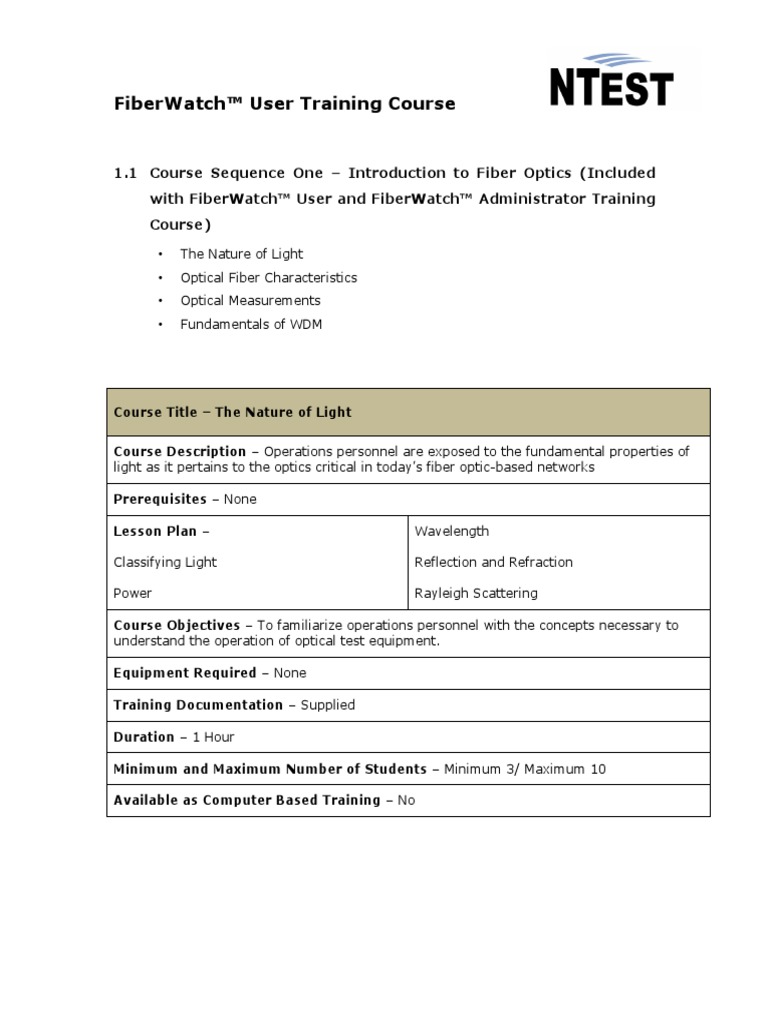 04 - Training Course Description | PDF | Optical Fiber | Optics