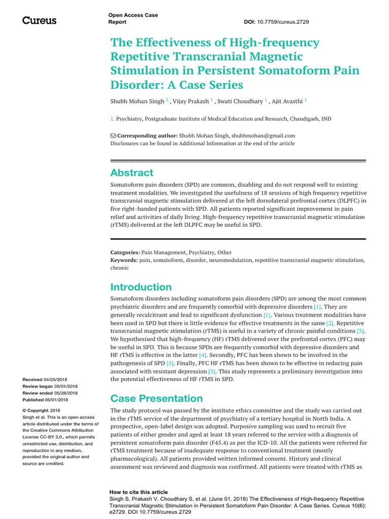 The Effectiveness of High-Frequency Repetitive Transcranial Magnetic ...