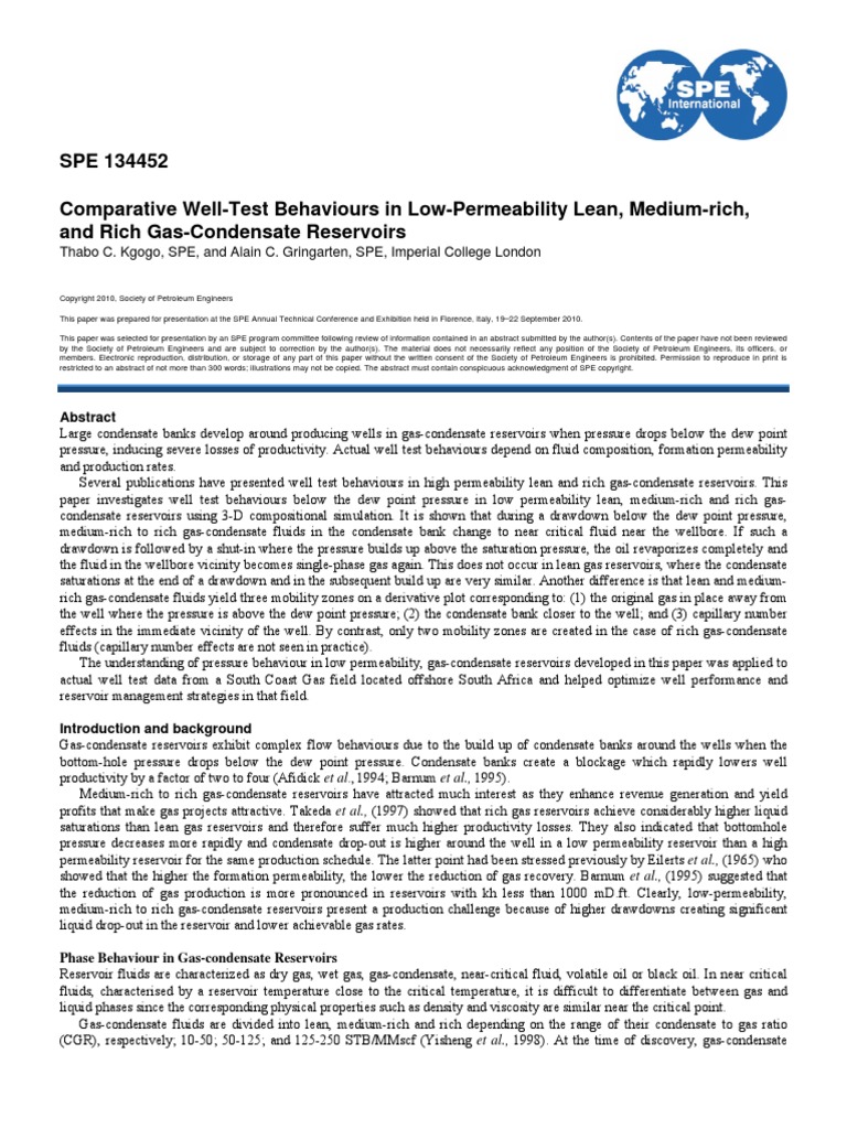SPE 134452 Comparative Well-Test Behaviours in Low-Permeability Lean ...