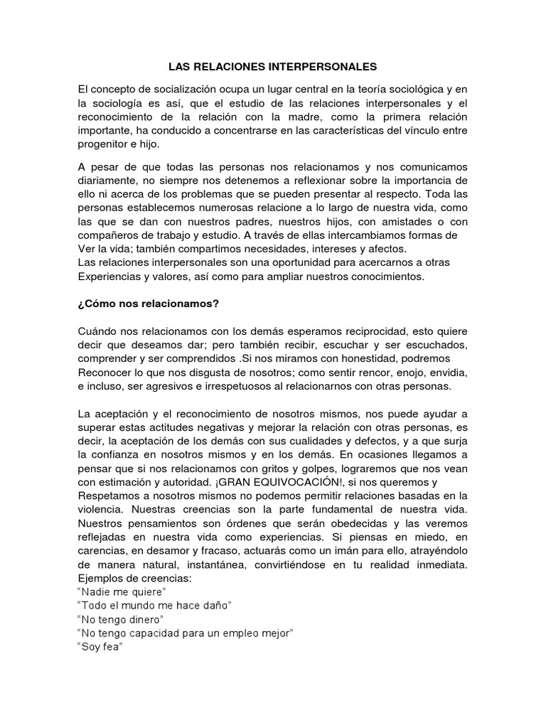 Las Relaciones Interpersonales | PDF | Conceptos psicologicos | Sicología