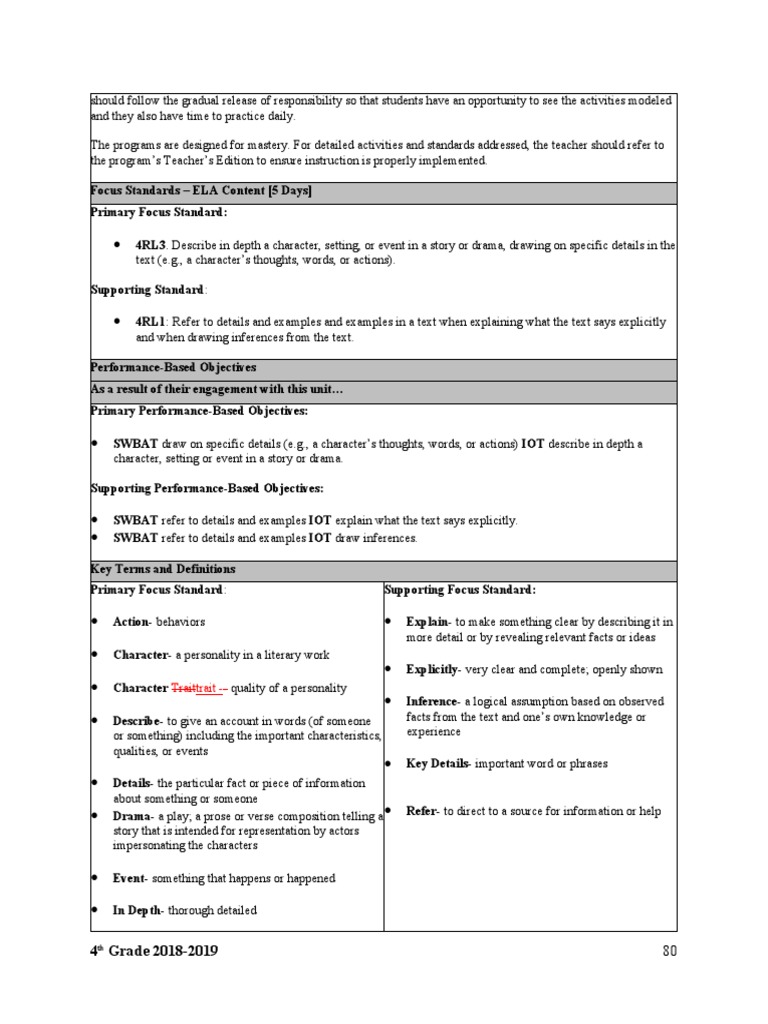 Unit Plan - RL3 | PDF | Reading Comprehension | Reading (Process)