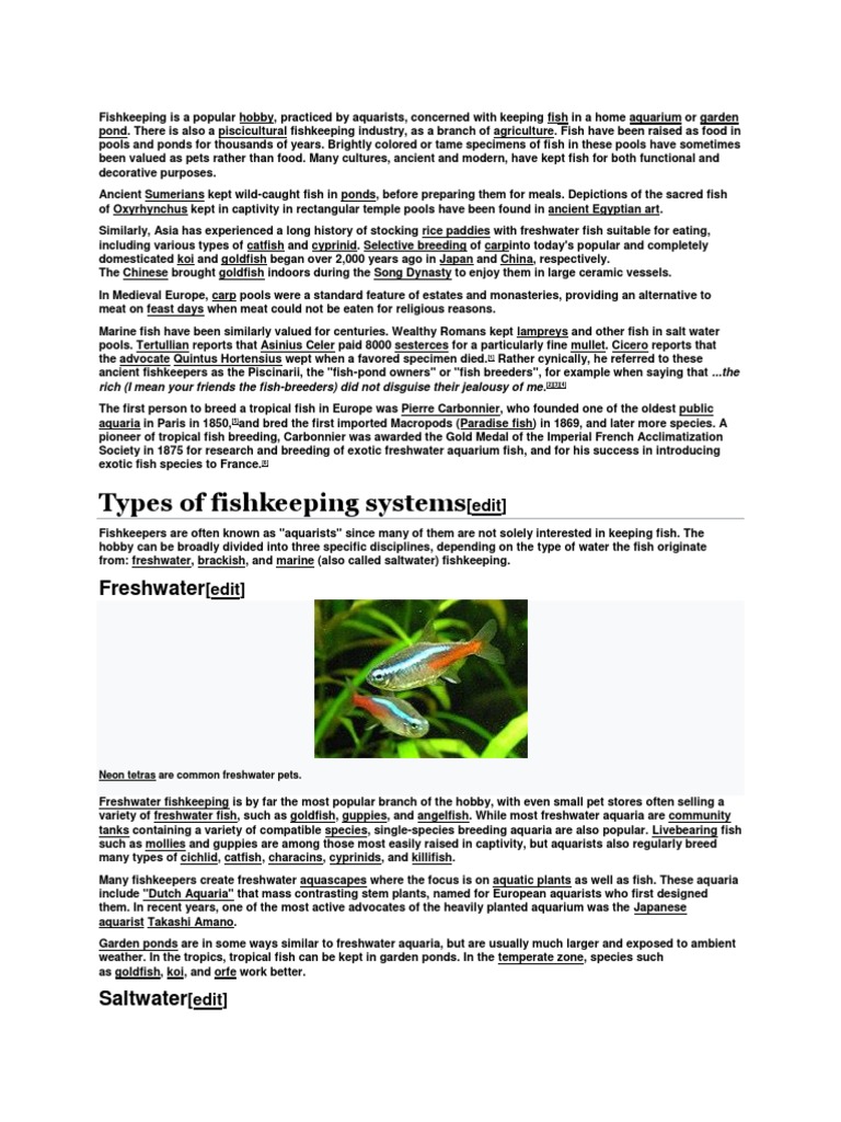 Types of Fishkeeping Systems: Freshwater | PDF | Fishkeeping | Aquarium