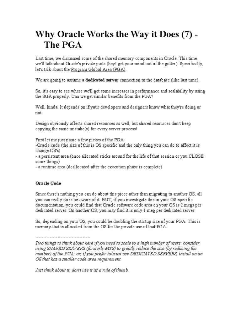 Oracle PGA: Understanding Its Components | PDF | Oracle Database | Pl/Sql