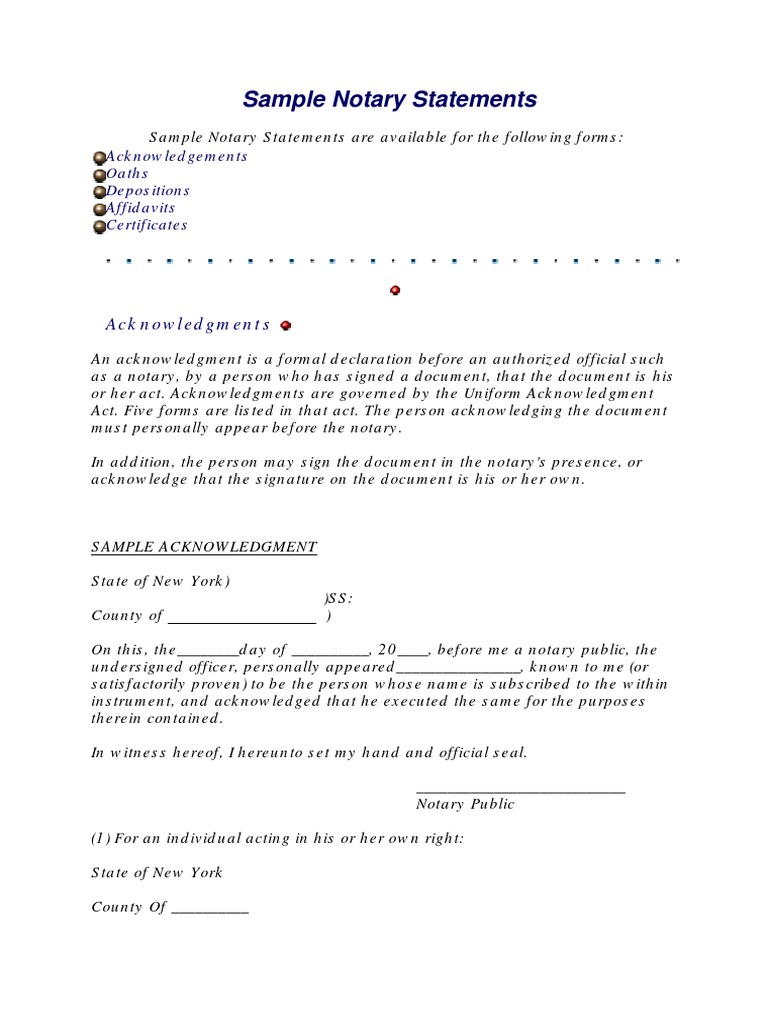 Sample Notary Statements: A Guide to Acknowledgements, Oaths ...