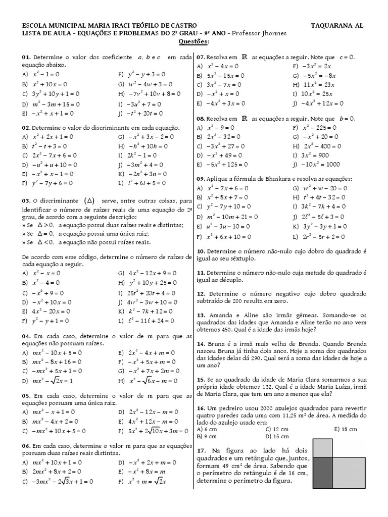 Equações Do 2º Grau Revisão Pdf Equação Quadrática Equações