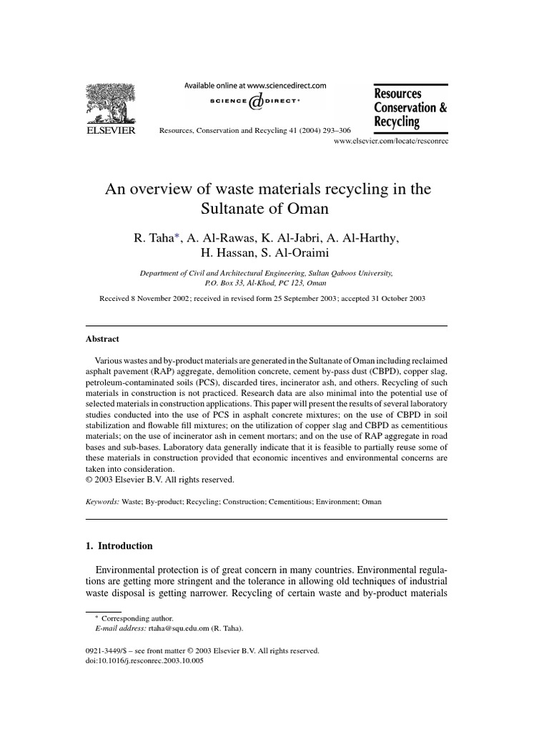 An Overview of Waste Materials Recycling in The Sultanate of Oman ...