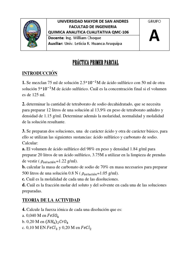 Practica # 1 Qmc-106 | PDF | Concentración | Átomos