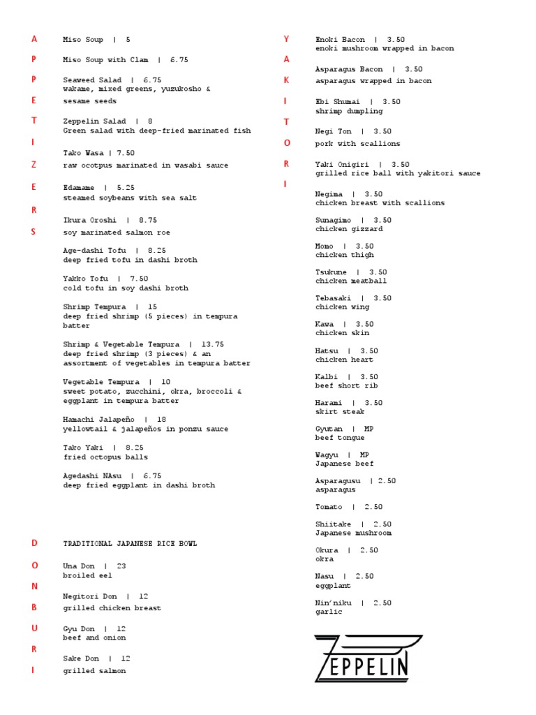 Zeppelin Apps - Donburi - Yakatori 2-22-19 | PDF | Foods | Cuisine