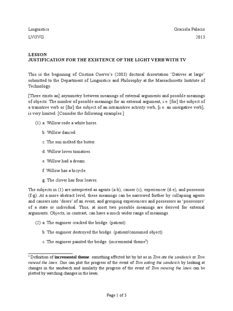 Light Verb Existence in Linguistics | PDF | Verb | Subject (Grammar)