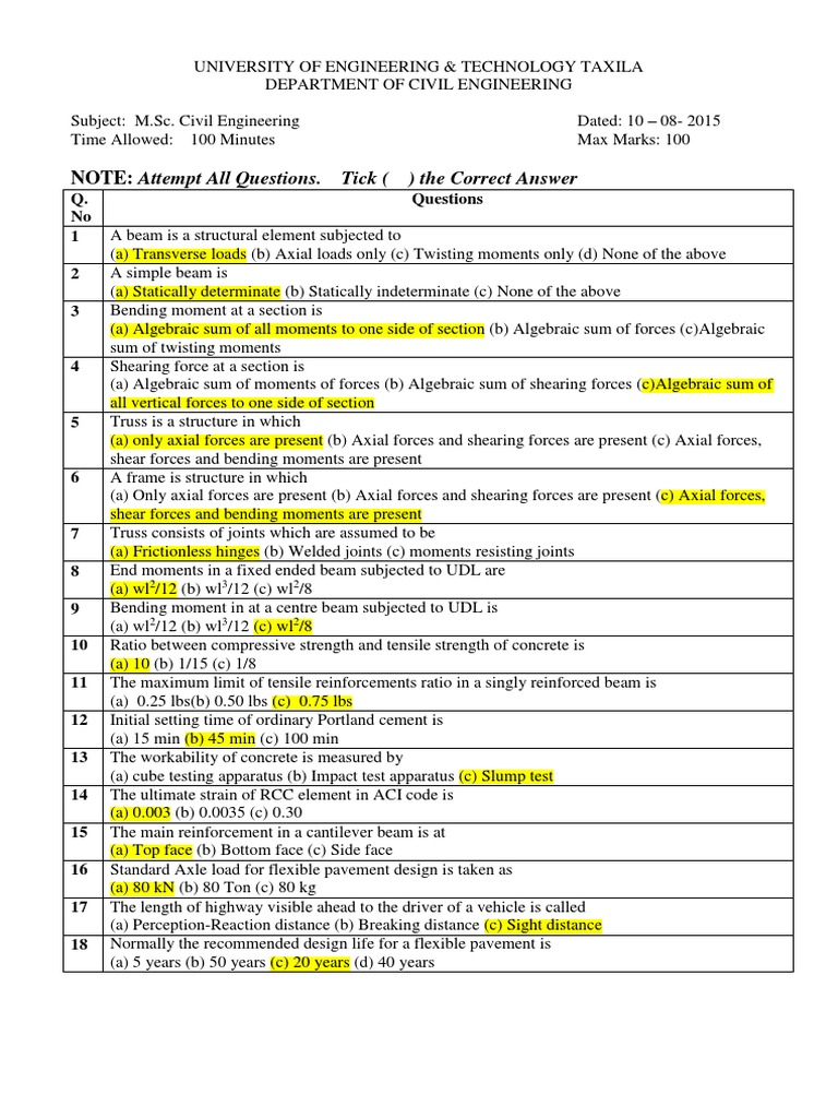 MSC Civil Engineering Practice Exam | PDF | Bending | Deformation ...