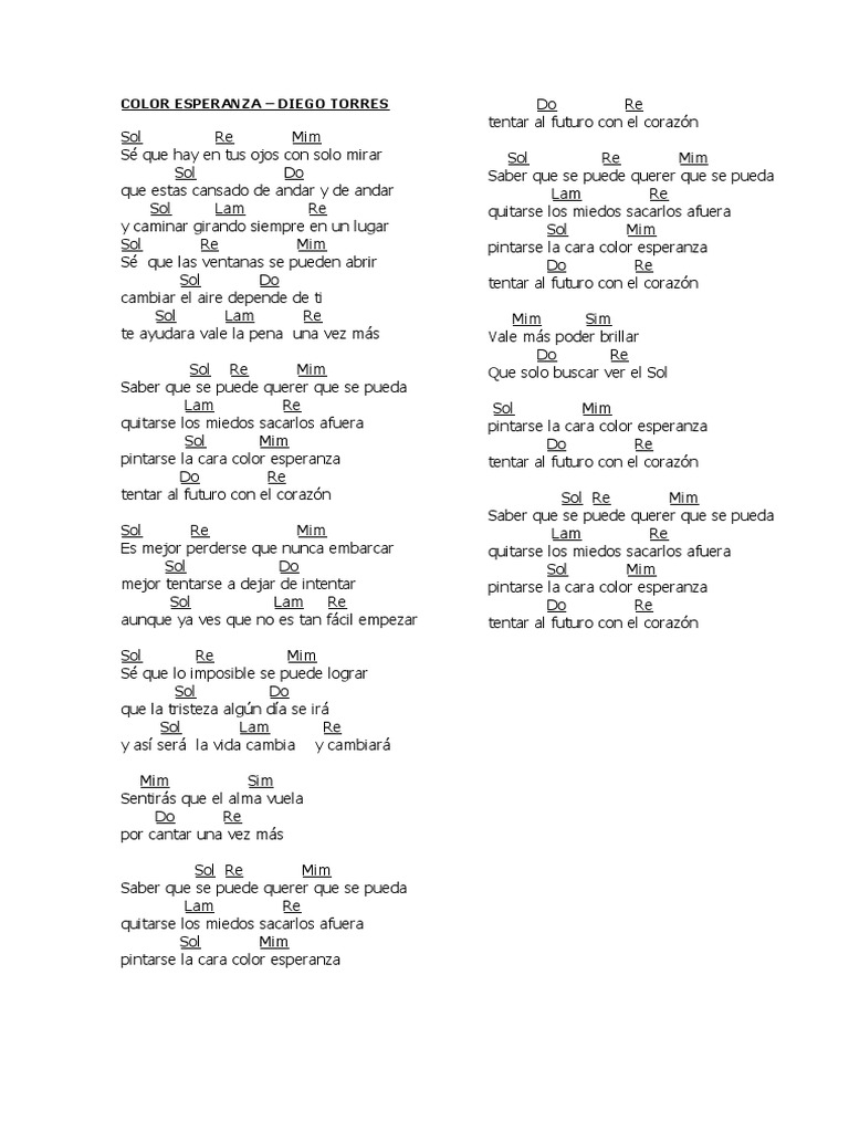 Acordes y letra de "Color Esperanza" | PDF | Ocio