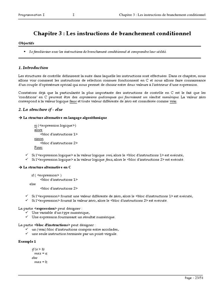 03-Les Structures Conditionnelles PDF | PDF | Structure de contrôle | C (Langage de programmation)