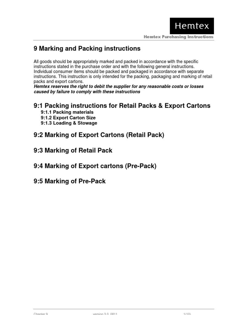 9 - Marking and Packing Instructions | PDF | Pallet | Packaging And ...