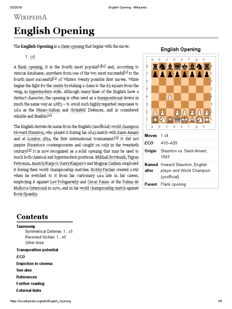 English Opening - Wikipedia | PDF | Chess Openings | Chess Theory