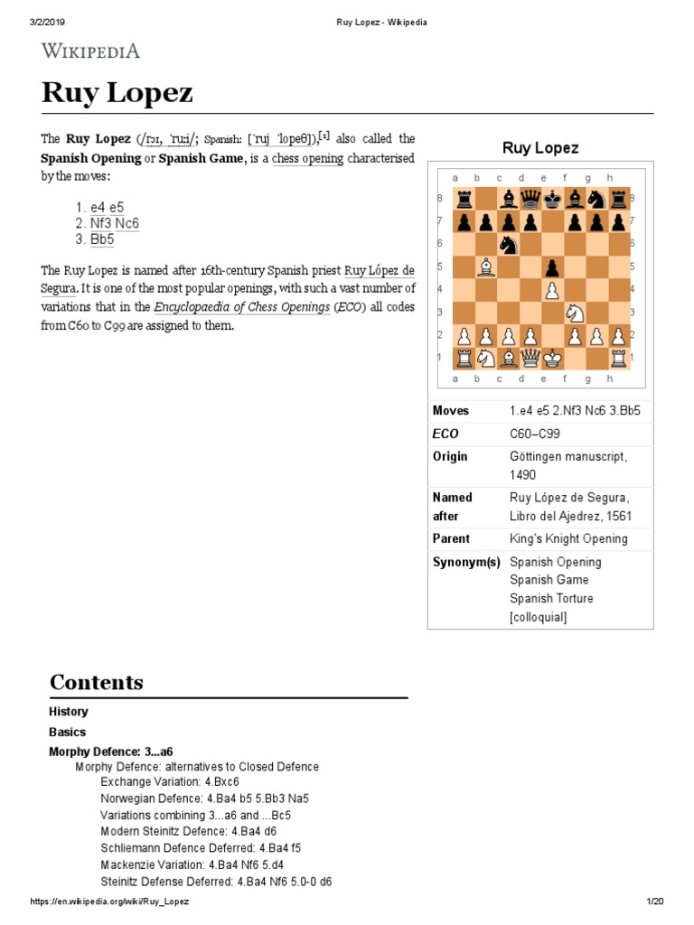 Ruy Lopez - Wikipedia | PDF | Traditional Games | Traditional Board Games