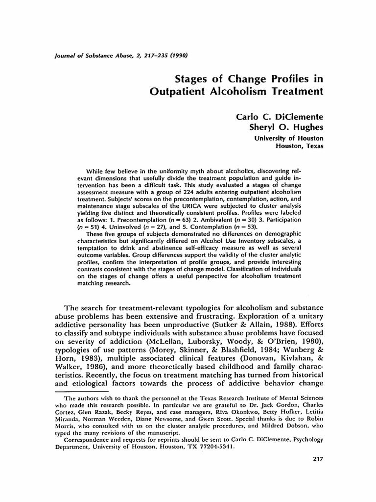 Alcoholism Treatment Change Stages | PDF | Cluster Analysis | Alcoholism