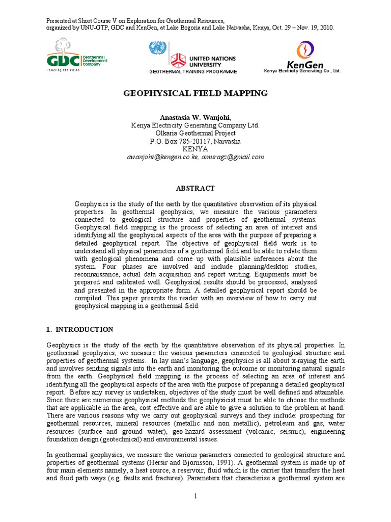Geophysical Field Mapping: Anastasia W. Wanjohi | PDF | Geophysics | Earth Sciences