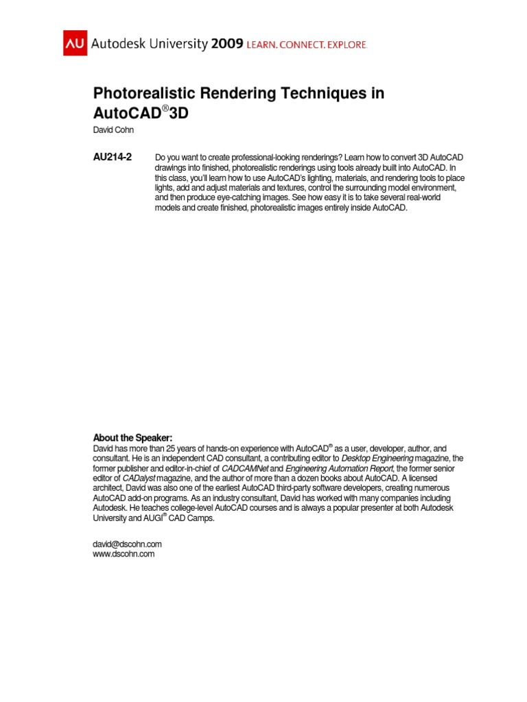 AU214-2 - Photo Realistic Rendering Techniques in AutoCAD 3D | PDF