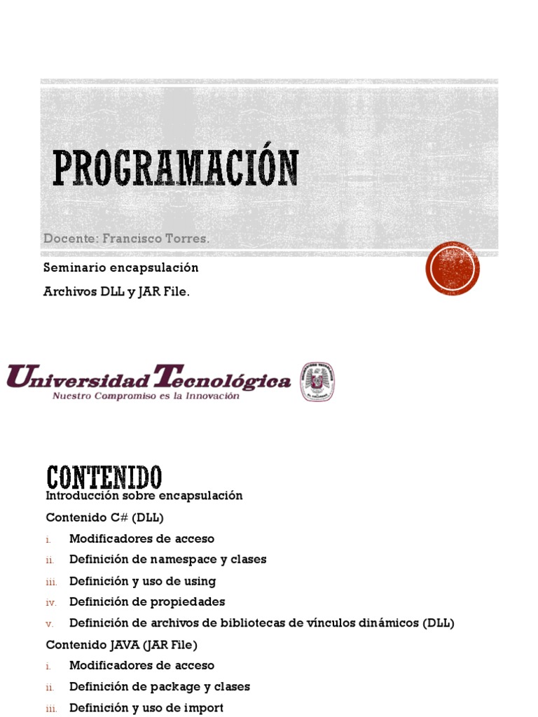 Seminario sobre encapsulación y uso de archivos DLL y JAR | PDF | Objeto (informática) | Java ...
