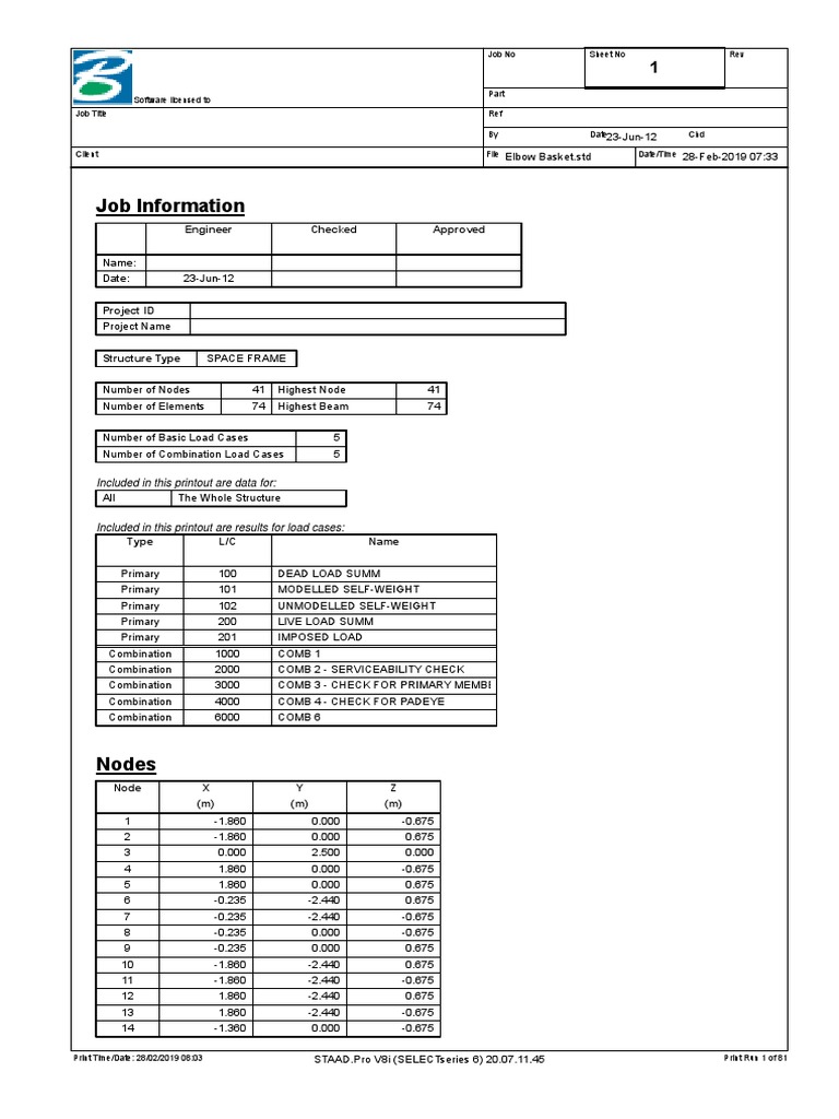 Job Information: Engineer Checked Approved Name: Date: Project ID | PDF ...