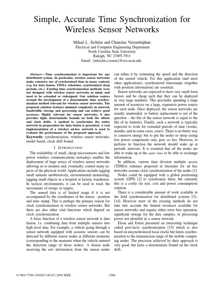 Simple, Accurate Time Synchronization For Wireless Sensor Networks ...