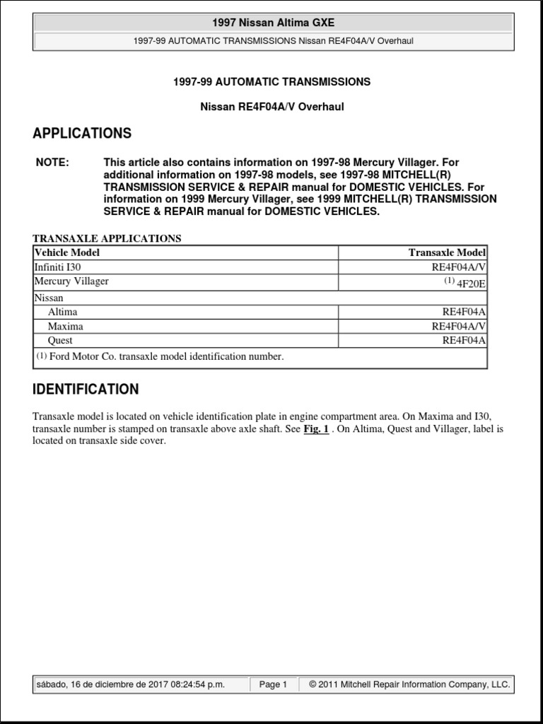 Nissan RE4F04AV Overhaul PDF | PDF | Clutch | Manual Transmission