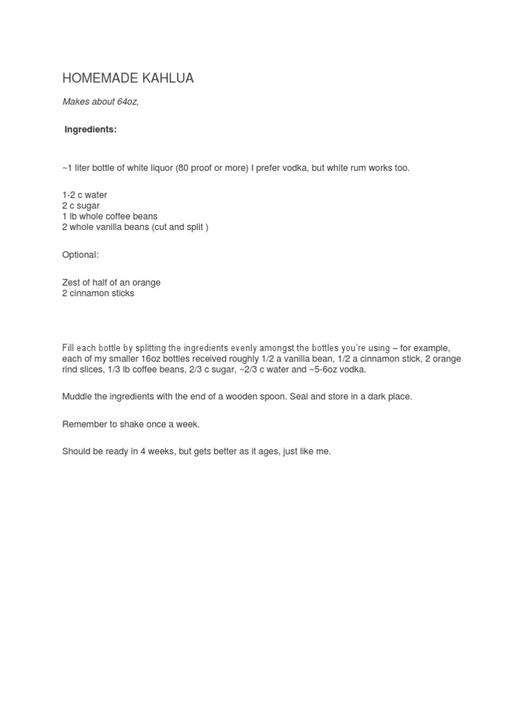 Easy Homemade Kahlua Recipe | PDF
