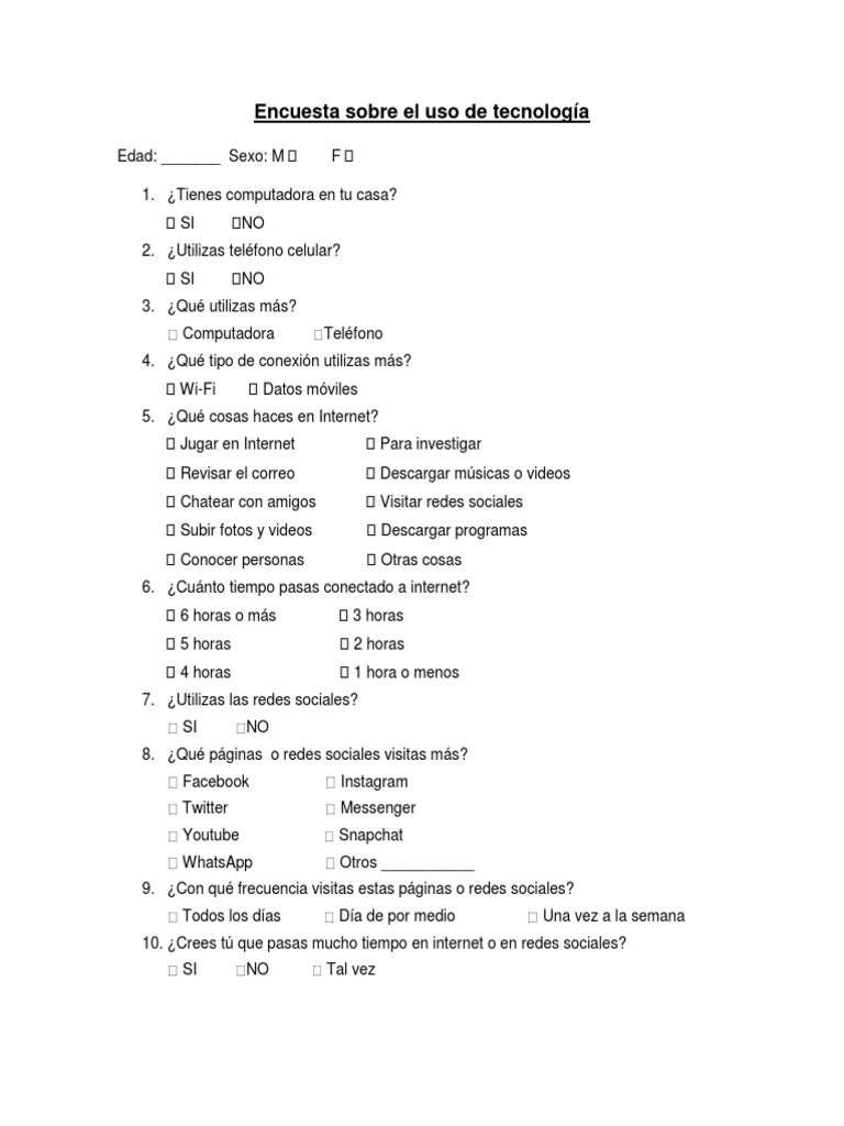 Encuesta Sobre El Uso de Tecnología | PDF | Red social | Internet