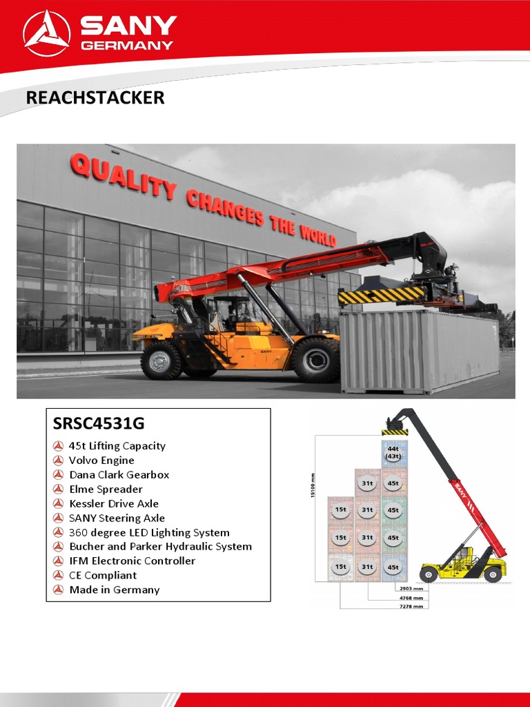 SANY SRSC4531G Reach Stacker Overview | PDF | Transmission (Mechanics ...