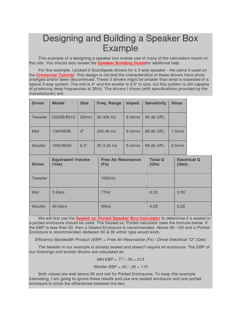 Designing and Building A Speaker Box Example | PDF | Loudspeaker ...