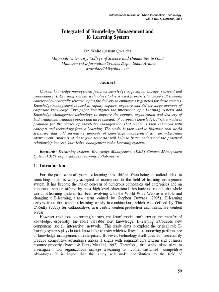 Integrated of Knowledge Management and E-Learning System | PDF | Educational Technology ...
